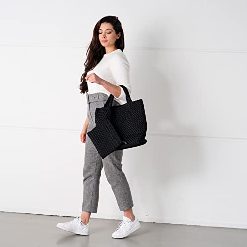 State of Bliss Onyx Neoprene Woven Hobo Tote with Top Handle and Detachable Woven Wristlet Clutch - Lightweight, Water-resistant, and Spacious Designer Lookalike Tote Bag for Beach, Gym, and Travel