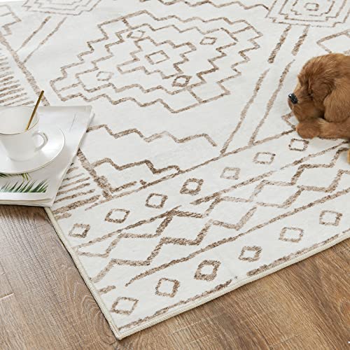 jinchan Runner Rug 2x6 Area Rug Hallway Moroccan Rug Taupe Foldable Thin Rug Modern Geometric Accent Rug Contemporary Soft Rug Indoor Non Slip Gray Carpet Kitchen Living Room Bedroom Dining Room