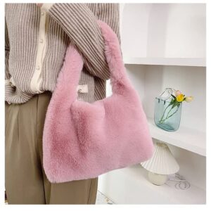 Women's Handbag Fleece Shoulder Bag Hobo Tote Bag Faux Fur Retro Casual Warm Clutch Cute Mini Purse