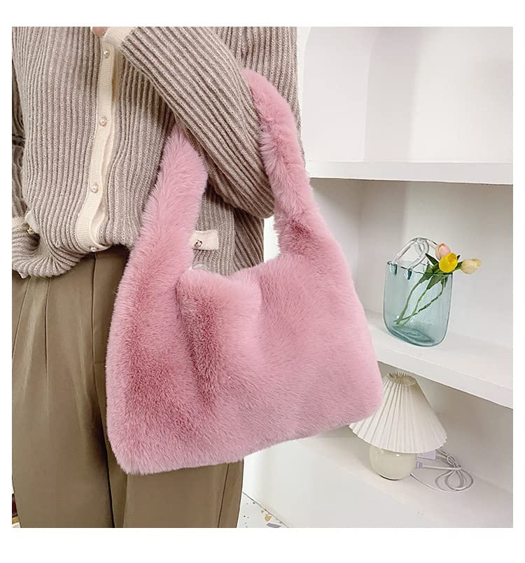 Women's Handbag Fleece Shoulder Bag Hobo Tote Bag Faux Fur Retro Casual Warm Clutch Cute Mini Purse