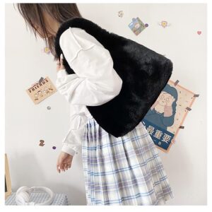 Women's Handbag Fleece Shoulder Bag Hobo Tote Bag Faux Fur Retro Casual Warm Clutch Cute Mini Purse