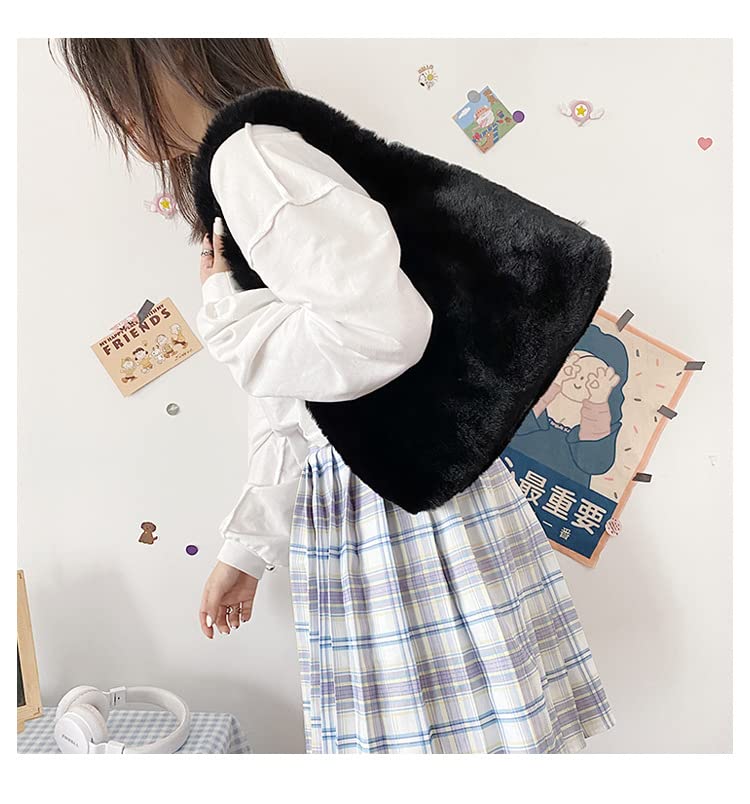 Women's Handbag Fleece Shoulder Bag Hobo Tote Bag Faux Fur Retro Casual Warm Clutch Cute Mini Purse