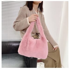 Women's Handbag Fleece Shoulder Bag Hobo Tote Bag Faux Fur Retro Casual Warm Clutch Cute Mini Purse