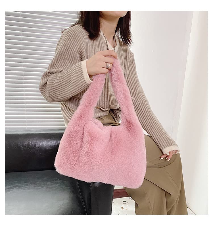 Women's Handbag Fleece Shoulder Bag Hobo Tote Bag Faux Fur Retro Casual Warm Clutch Cute Mini Purse