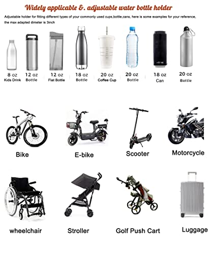 Cup Holder, 2PCs Bike Water Bottle Holder, Elooba Upgraded 360° Adjustable Stroller Cup Holder for Bike, Baby, Luggage, Walker, Multiple Use