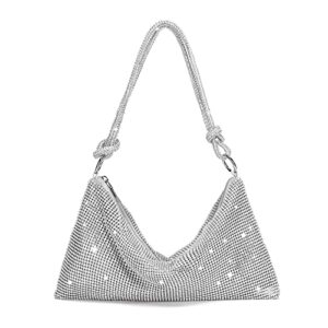 weimzc rhinestone purse women glitter sparkly clutch evening bags bling handbag hobo bag for prom cocktail party wedding(small size-silver)