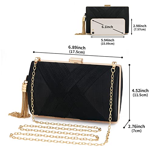 WEIMZC Women Clutch Bag Evening bag Fringed Evening Handbag,Lady Party Wedding Clutch Purse Chain Shoulder Cross Body Bag(Black)