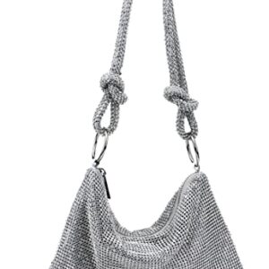 MINI Evening Bag Sparkly Rhinestone Clutches Bling Chain Handbag Elegant Shoulder Purse for Lady (Silver)