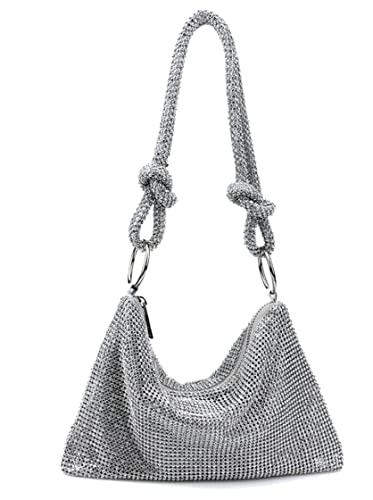 MINI Evening Bag Sparkly Rhinestone Clutches Bling Chain Handbag Elegant Shoulder Purse for Lady (Silver)