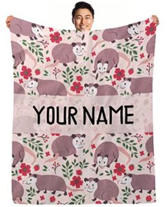 personalized possum blanket gifts with name text, 50″x60″ soft fleece possum throw blanket, lightweight, soft, cozy, warm possum theme gifts for bed couch