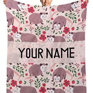 Personalized Possum Blanket Gifts with Name Text, 50"x60" Soft Fleece Possum Throw Blanket, Lightweight, Soft, Cozy, Warm Possum Theme Gifts for Bed Couch