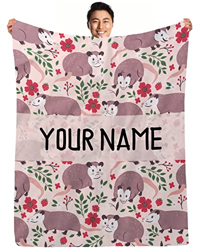 Personalized Possum Blanket Gifts with Name Text, 50"x60" Soft Fleece Possum Throw Blanket, Lightweight, Soft, Cozy, Warm Possum Theme Gifts for Bed Couch