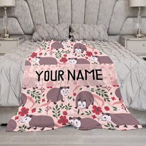 Personalized Possum Blanket Gifts with Name Text, 50"x60" Soft Fleece Possum Throw Blanket, Lightweight, Soft, Cozy, Warm Possum Theme Gifts for Bed Couch