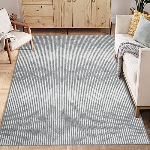 RUGSREAL Large Modern Geometric Thin Flat Area Rug Machine Washable Area Rug Low Pile Contemporary Carpet Non Slip Area Rug for Living Room Bedroom Home Office, 8' x 10' Grey