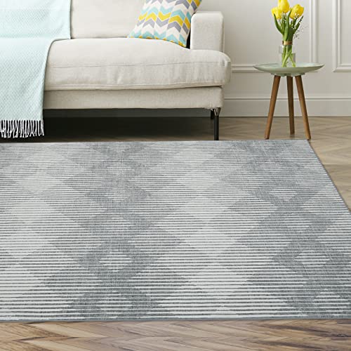 RUGSREAL Large Modern Geometric Thin Flat Area Rug Machine Washable Area Rug Low Pile Contemporary Carpet Non Slip Area Rug for Living Room Bedroom Home Office, 8' x 10' Grey