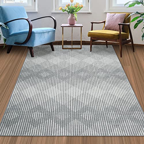 RUGSREAL Large Modern Geometric Thin Flat Area Rug Machine Washable Area Rug Low Pile Contemporary Carpet Non Slip Area Rug for Living Room Bedroom Home Office, 8' x 10' Grey