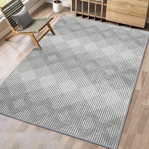 RUGSREAL Large Modern Geometric Thin Flat Area Rug Machine Washable Area Rug Low Pile Contemporary Carpet Non Slip Area Rug for Living Room Bedroom Home Office, 8' x 10' Grey