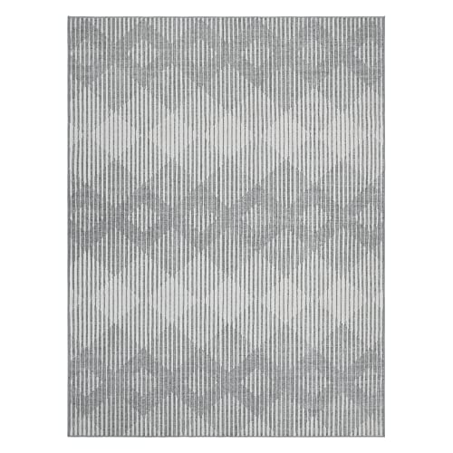 RUGSREAL Large Modern Geometric Thin Flat Area Rug Machine Washable Area Rug Low Pile Contemporary Carpet Non Slip Area Rug for Living Room Bedroom Home Office, 8' x 10' Grey