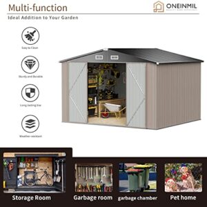 oneinmil Storage Shed 8'x10' Outdoor Garden Storage Shed, Galvanized Steel Metal Garden Shed with Air Vent and Hinged Door Utility Tool Storage House for Garden, Backyard, Patio, Lawn