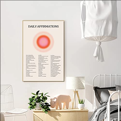 Daily Affirmation Wall Art Colorful Aura Poster Inspirational Paintings for Wall Energy Spiritual Picture Orange Aesthetic Posters Daily Gratitude Picture for Living Room Bedroom 16x24inch Unframed