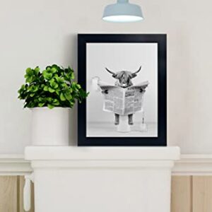 Black Framed Bathroom Decor - Funny Highland Cow Wall Art in Bathtub, Black and White Canvas Cow In Bathroom Picture, Humor Animals Bathroom Artwork Prints, Rustic Farmhouse Style Wall Decor Ready To Hang for Living Room, Bathroom, Bedroom, Kids Bathroom