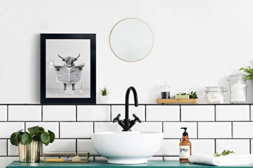 Black Framed Bathroom Decor - Funny Highland Cow Wall Art in Bathtub, Black and White Canvas Cow In Bathroom Picture, Humor Animals Bathroom Artwork Prints, Rustic Farmhouse Style Wall Decor Ready To Hang for Living Room, Bathroom, Bedroom, Kids Bathroom