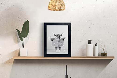 Black Framed Bathroom Decor - Funny Highland Cow Wall Art in Bathtub, Black and White Canvas Cow In Bathroom Picture, Humor Animals Bathroom Artwork Prints, Rustic Farmhouse Style Wall Decor Ready To Hang for Living Room, Bathroom, Bedroom, Kids Bathroom