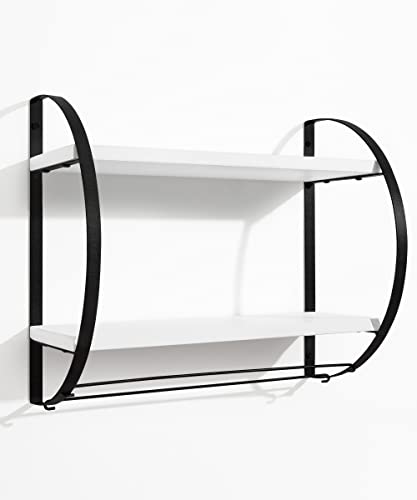 SUMGAR Floating Shelves with Towel Bar, 2 Tier Storage Shelf Wall Mounted for Bedroom, Living Room, Office, Kitchen