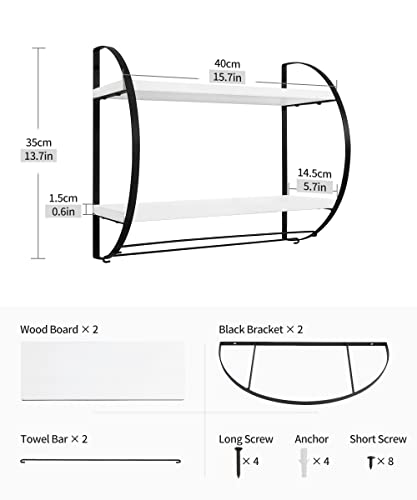 SUMGAR Floating Shelves with Towel Bar, 2 Tier Storage Shelf Wall Mounted for Bedroom, Living Room, Office, Kitchen