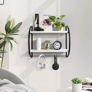 SUMGAR Floating Shelves with Towel Bar, 2 Tier Storage Shelf Wall Mounted for Bedroom, Living Room, Office, Kitchen