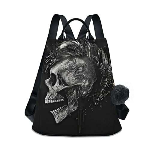 NFMILI Punk Skull Women Casual Backpack Anti Theft School Travel Daily Daypacks 15 inch Modern Simple Purse with Fuzz Ball Key Chain