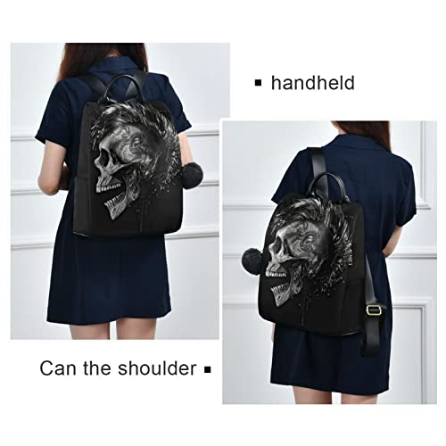 NFMILI Punk Skull Women Casual Backpack Anti Theft School Travel Daily Daypacks 15 inch Modern Simple Purse with Fuzz Ball Key Chain