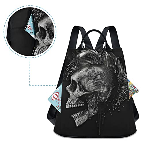 NFMILI Punk Skull Women Casual Backpack Anti Theft School Travel Daily Daypacks 15 inch Modern Simple Purse with Fuzz Ball Key Chain