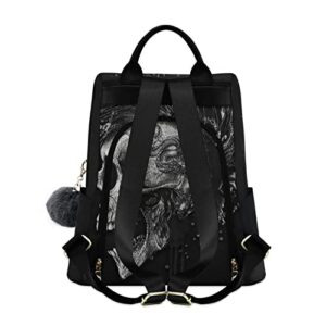 NFMILI Punk Skull Women Casual Backpack Anti Theft School Travel Daily Daypacks 15 inch Modern Simple Purse with Fuzz Ball Key Chain