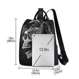 NFMILI Punk Skull Women Casual Backpack Anti Theft School Travel Daily Daypacks 15 inch Modern Simple Purse with Fuzz Ball Key Chain