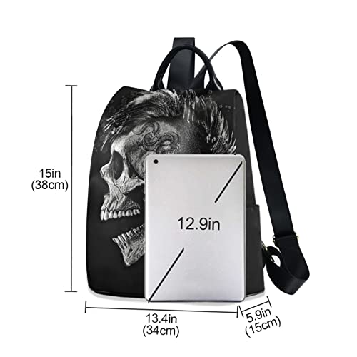 NFMILI Punk Skull Women Casual Backpack Anti Theft School Travel Daily Daypacks 15 inch Modern Simple Purse with Fuzz Ball Key Chain