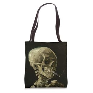 vincent van gogh head of a skeleton with a burning cigarette tote bag