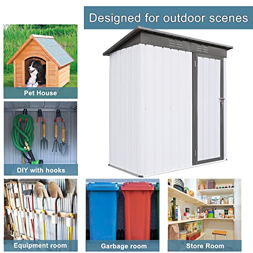 Evedy 5x3Ft Outdoor Storage Shed, Galvanized Metal Garden Shed with Lockable Doors, Tool Storage Shed for Patio Lawn Backyard Trash Cans,Gray