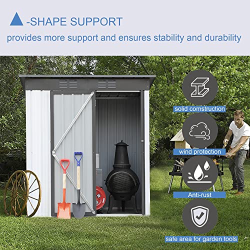 Evedy 5x3Ft Outdoor Storage Shed, Galvanized Metal Garden Shed with Lockable Doors, Tool Storage Shed for Patio Lawn Backyard Trash Cans,Gray