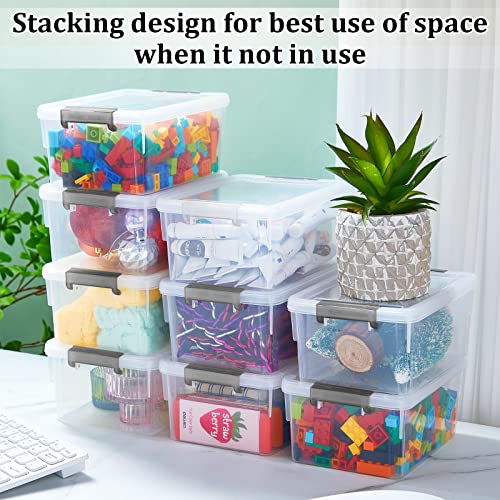 24 Pieces 1.1 Quart Small Clear Plastic Storage Containers Bins with Lid Stackable Small Items Beads Storage Latch Box Crafts Toys Lidded Bins and Secure Latching Buckles for Office Organizing