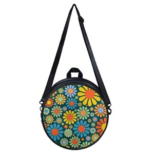 Boatee Colorful Floral Leather Tote bag for Women, Travel Shoulder Backpack Adjustable Strap Zip Bags, Girls Small Round Tote Bags