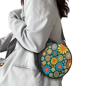 Boatee Colorful Floral Leather Tote bag for Women, Travel Shoulder Backpack Adjustable Strap Zip Bags, Girls Small Round Tote Bags