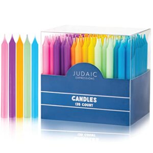 bulk set hanukkah candles for menorah- box of 135 colorful chanukah candles, menorah candles for all 8 nights, perfect for hanukkah gifts (colorful, 135 count) (bulk 135ct-colorful theme)