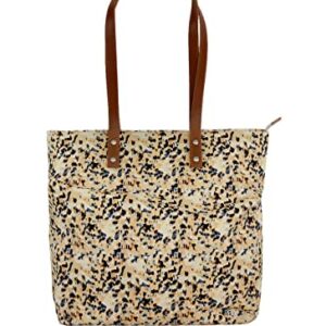 120% Lino Leo Print, linen/cotton blend, with leather handles, Tote Bag