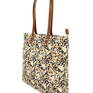 120% Lino Leo Print, linen/cotton blend, with leather handles, Tote Bag