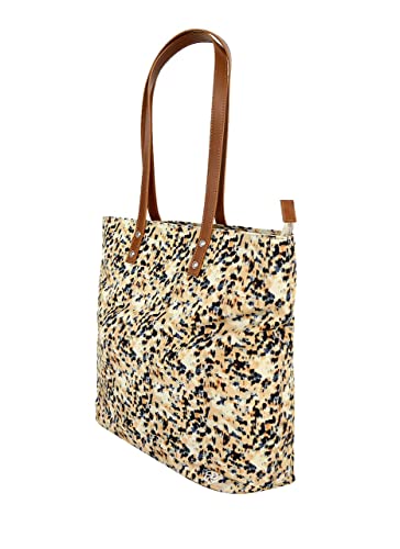 120% Lino Leo Print, linen/cotton blend, with leather handles, Tote Bag