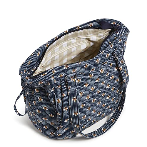 Vera Bradley Women's Cotton Glenna Satchel Purse, Bees Navy - Recycled Cotton, One Size