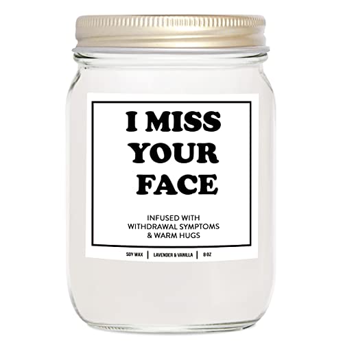 YouNique Designs Scented Candles - Soy Candles Thinking of You Gifts for Women & Men, I Miss Your Face Candle, Long Distance Relationship Gifts 8 Ounce Lavender Candles for Women (Lavender & Vanilla)