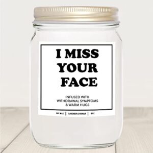 YouNique Designs Scented Candles - Soy Candles Thinking of You Gifts for Women & Men, I Miss Your Face Candle, Long Distance Relationship Gifts 8 Ounce Lavender Candles for Women (Lavender & Vanilla)