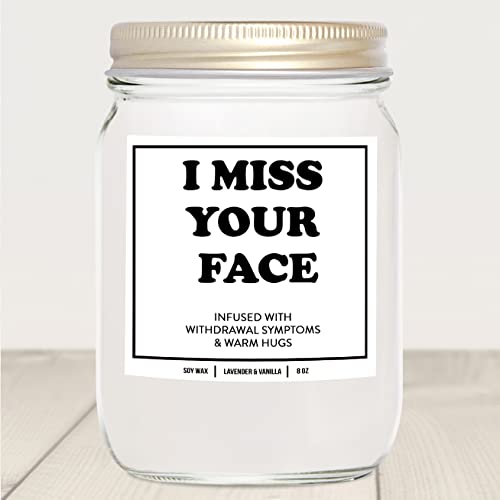 YouNique Designs Scented Candles - Soy Candles Thinking of You Gifts for Women & Men, I Miss Your Face Candle, Long Distance Relationship Gifts 8 Ounce Lavender Candles for Women (Lavender & Vanilla)